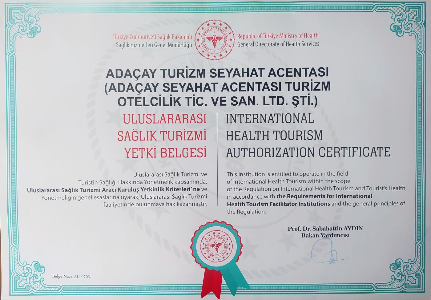 Bölgesinde sağlık turizm belgesini alan ilk acente Adaçay Turizm ...